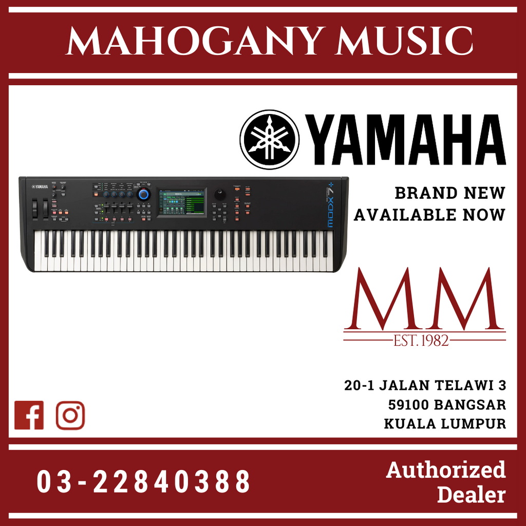 Yamaha MODX7+ 76 Semi-weighted Key Synthesizer with Yamaha ORIGINAL Pa – Mahogany Music