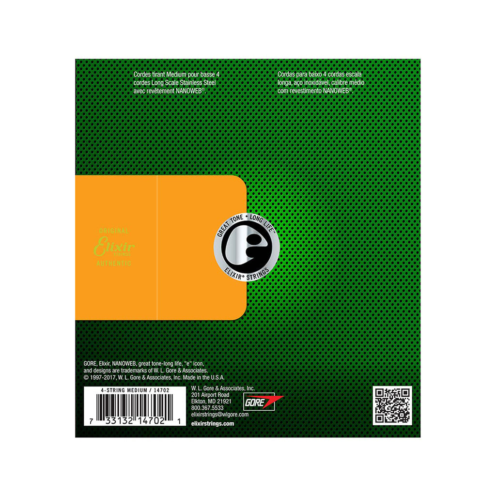 Elixir 14702 Nanoweb Medium B Long Scale Stainless Steel 4-String Elec ...