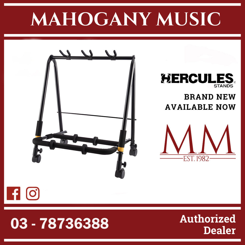 Hercules GS523B Plus 3-PC Guitar Display Rack W/ Casters – Mahogany Music