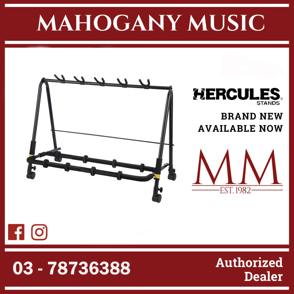 Hercules GS525B Plus 5-PC Guitar Display Rack W/ Casters – Mahogany Music