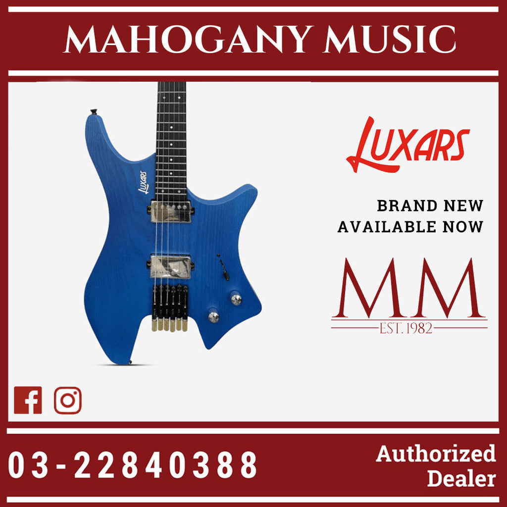 Luxars Headless S-G62-BL Blue Electric Guitar – Mahogany Music