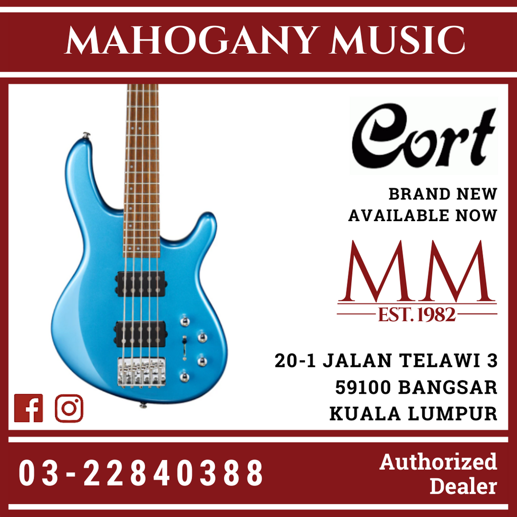 Cort Action HH5 Tasman Light Blue 5 String Electric Bass – Mahogany Music