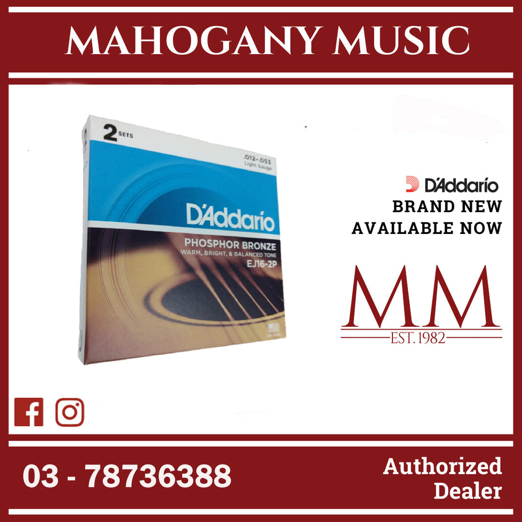 D'Addario EJ16-2P Phosphor Bronze Acoustic Guitar Strings, Light, 11-5 ...