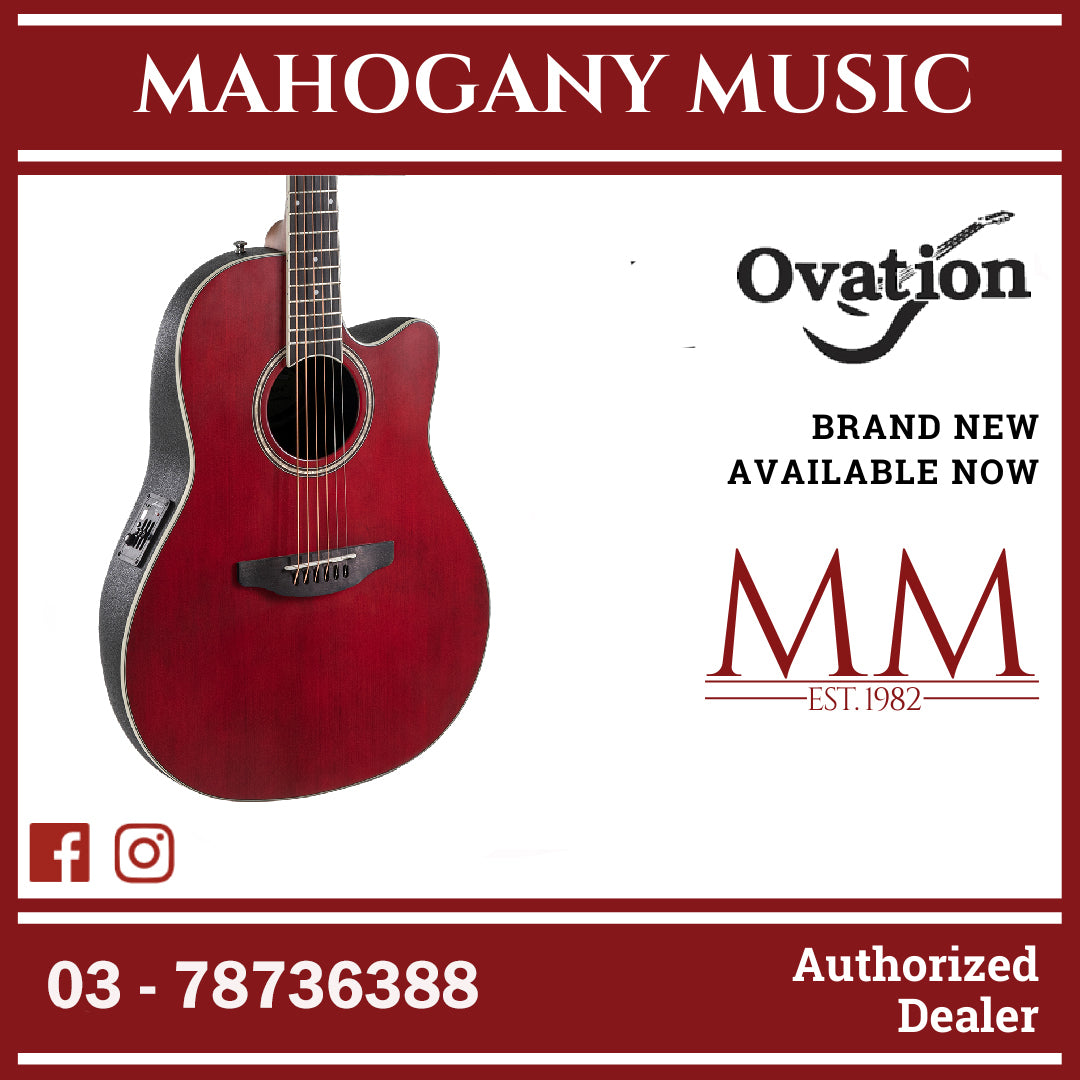 Ovation Applause AB24-2S E-Acoustic Guitar CS Mid Cutaway Ruby Red Sat ...