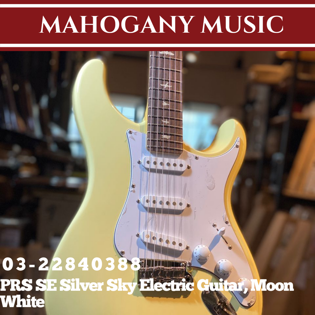 PRS SE Silver Sky Electric Guitar, Moon White – Mahogany Music